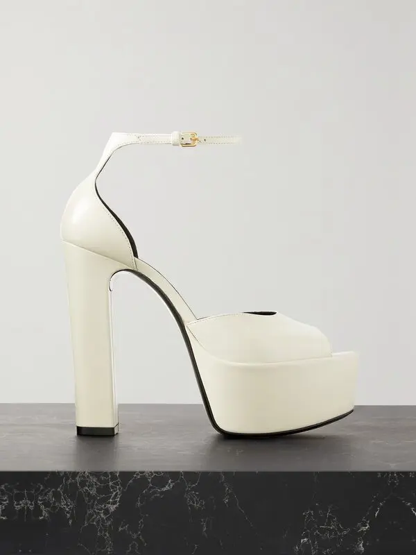 Saint Laurent Jodie Leather Platform Sandals - Ecru