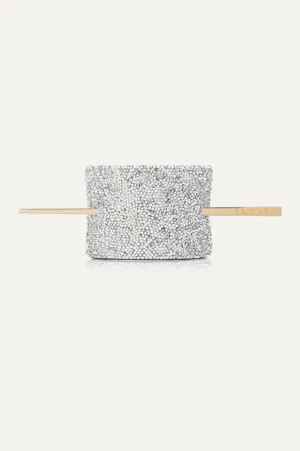 Balmain Gold-Tone, Crystal And Leather Hair Pin - Silver  display picture 1
