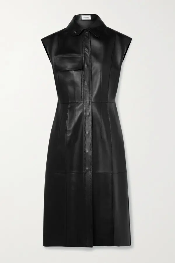 Ferragamo Paneled Leather Dress In Black - 70% Off | Editorialist