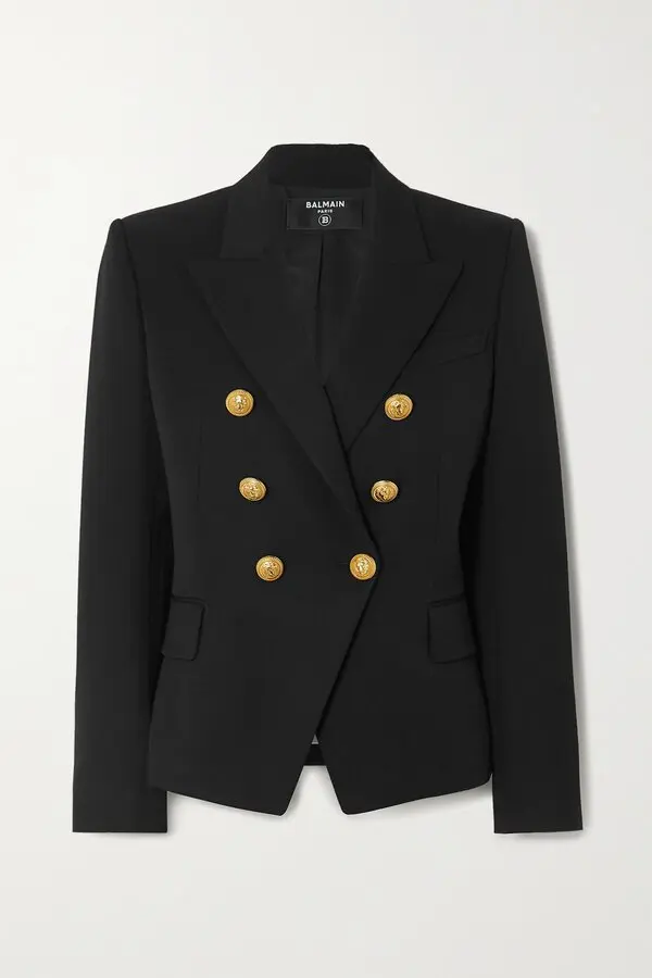 Balmain Double-breasted Wool-twill Blazer - Black