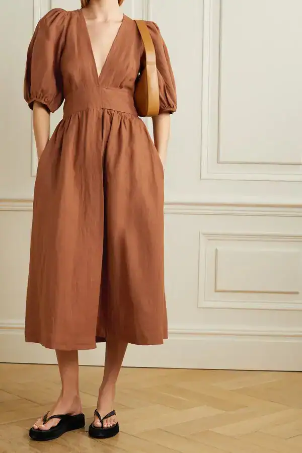 three graces linen dress Three Graces Joan Dress in Vintage Pink Linen
