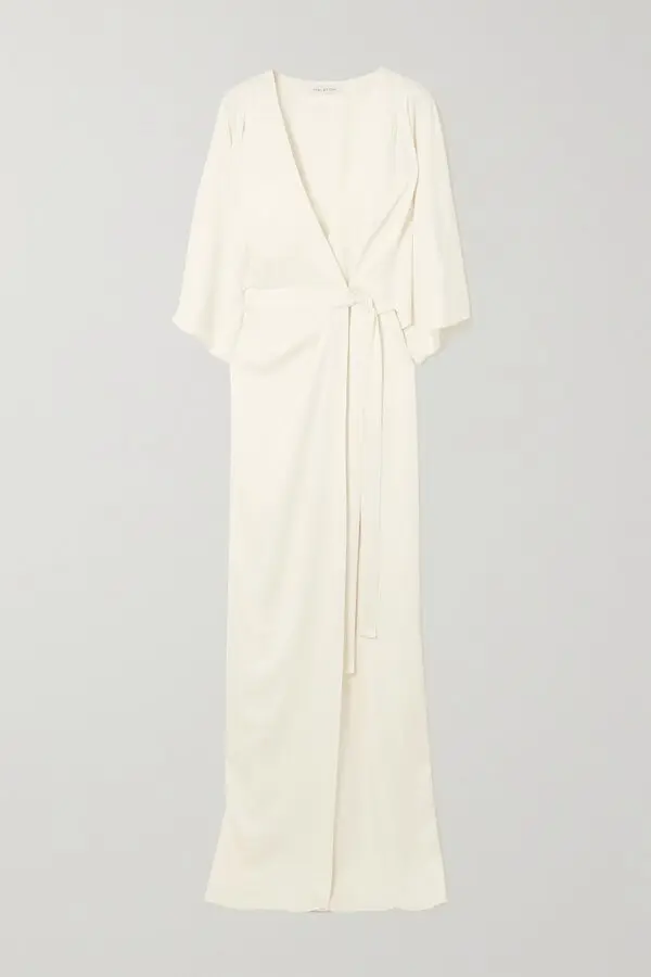 Halston Draped Satin Wrap Gown Off-White Editorialist