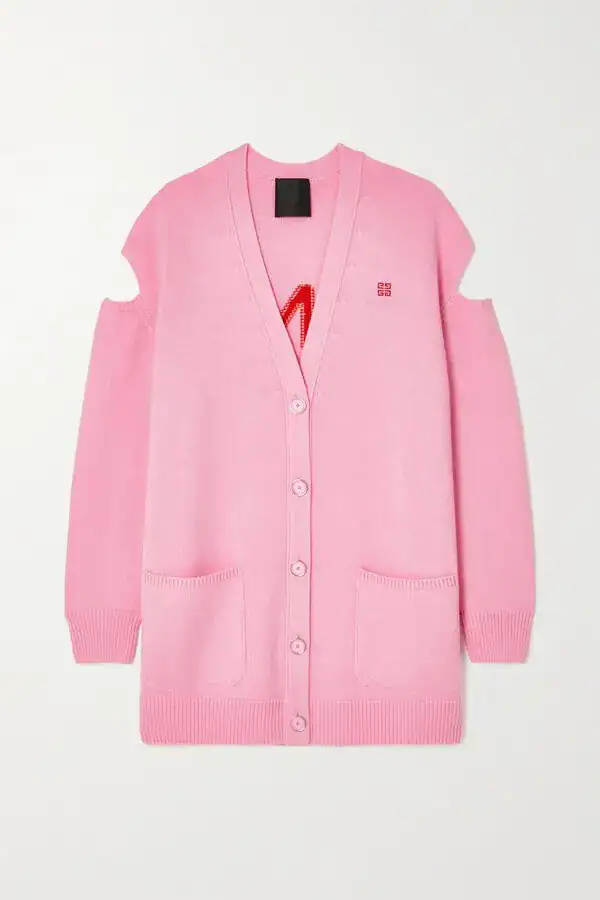 Givenchy Cutout Jacquard-Knit Wool And Cashmere-Blend Cardigan In