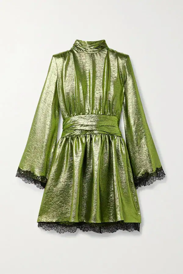 dundas green dress Lace-Trimmed Silk-Blend Lamé Turtleneck Mini In - 70% Off Burlesque Collection