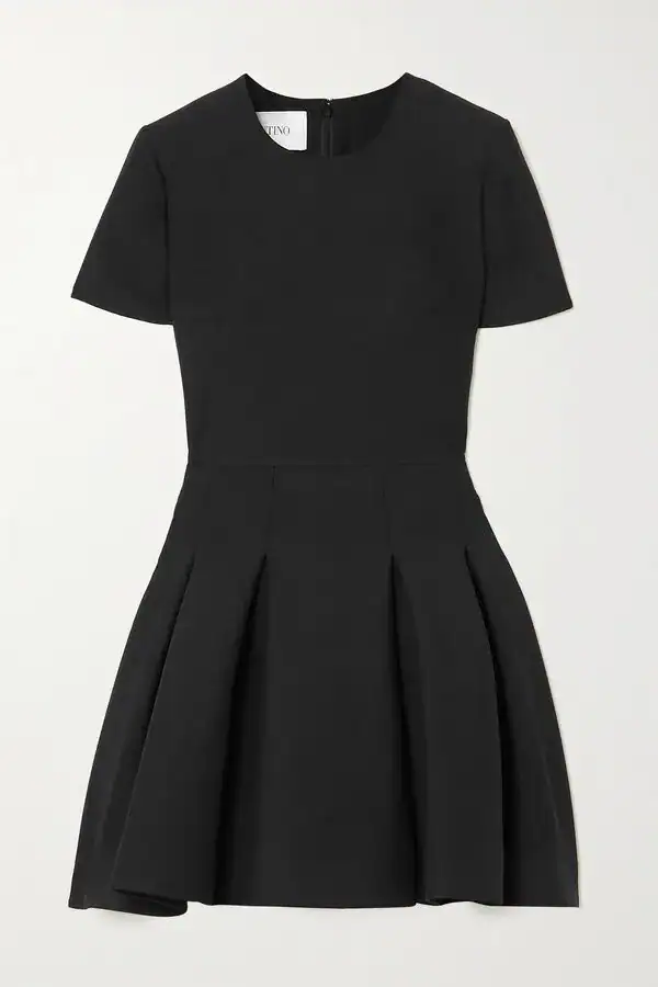 Valentino Garavani Pleated Wool And Silk-Blend Crepe Mini Dress In Black -  50% Off | Editorialist