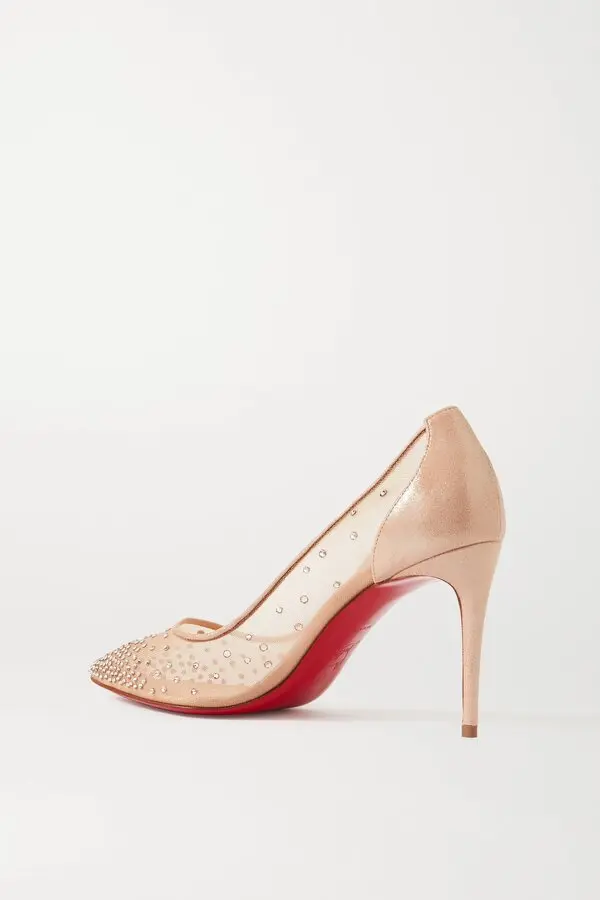 CHRISTIAN LOUBOUTIN Follies 85 Crystal-embellished Pumps - Neutrals