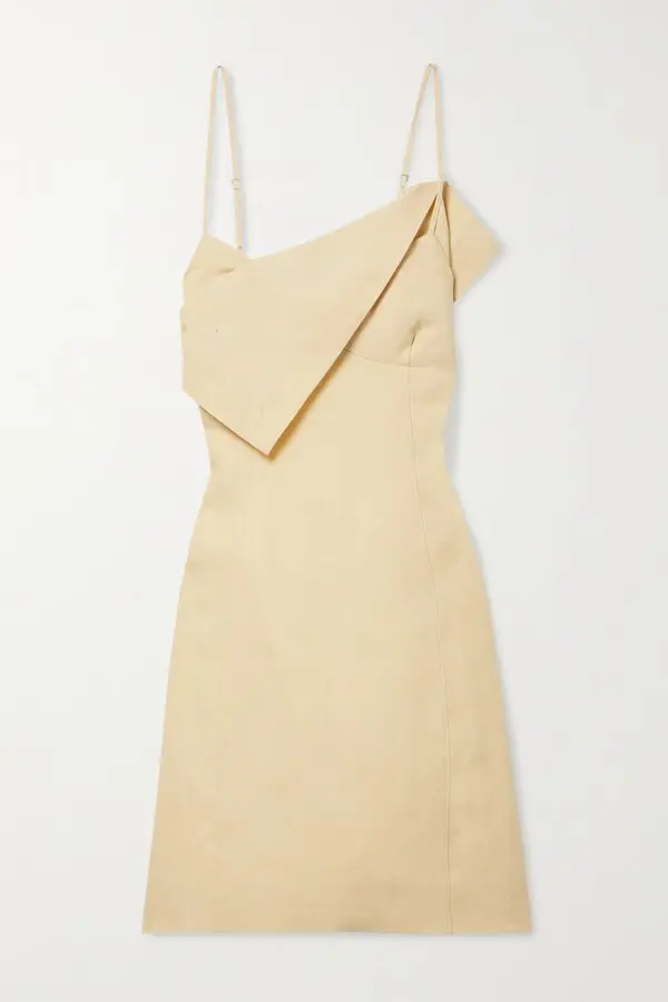 Jacquemus Open-Back Draped Linen Mini Dress In Yellow 40% Off