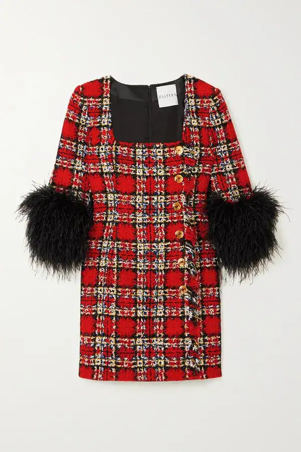 red and black tweed dress Pomegranate and Black Plaid Tweed Mini Dress