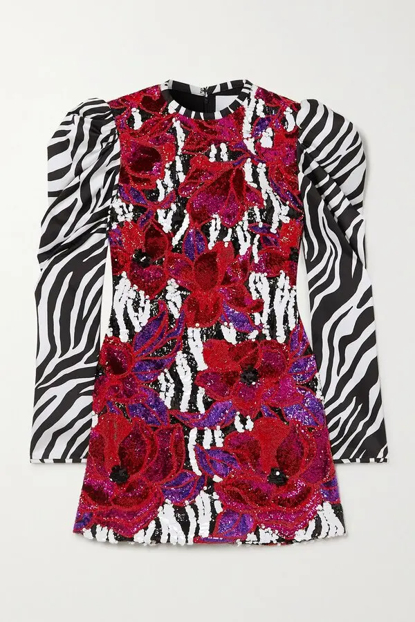halpern sequin mini dress Halpern Contoured Colorblock Sequin Mini Dress