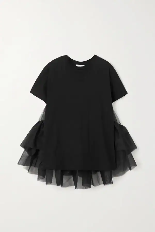 Alexander Mcqueen Cotton-Jersey And Ruffled Tulle T-Shirt - Black 