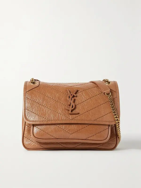 Saint Laurent Niki Baby Quilted Crinkled-leather Shoulder Bag - Brown