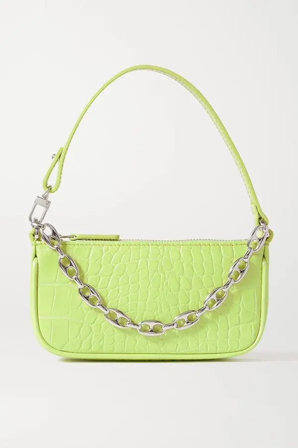 By Far Rachel Mini Croc-Effect Leather Shoulder Bag In Green 40
