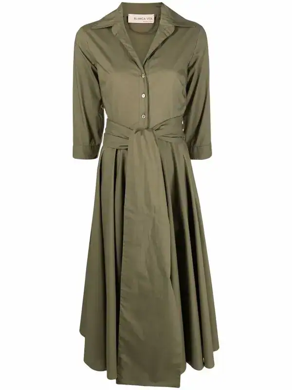 green emerald velvet dress Embroidered Shirt Dress with Pleated Skirt
