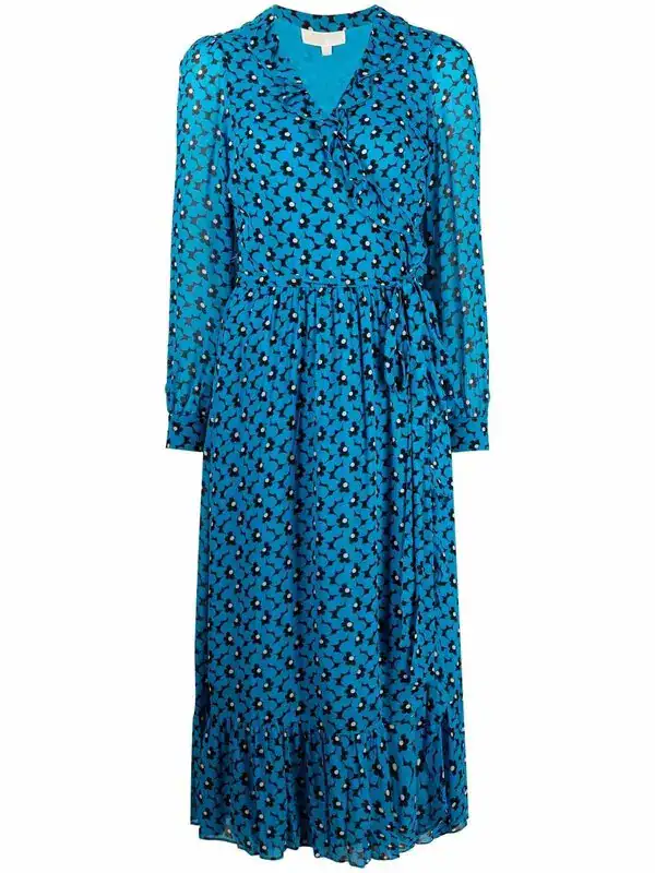 Michael Kors Floral-Print Wrap Dre In Blue - 51% Off | Editorialist