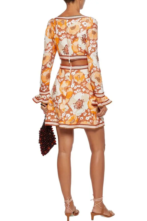 Zimmermann Super Eight Ribbon Bow-Embellished Cutout Linen Mini Dress Size  In Light Brown - 50% Off | Editorialist