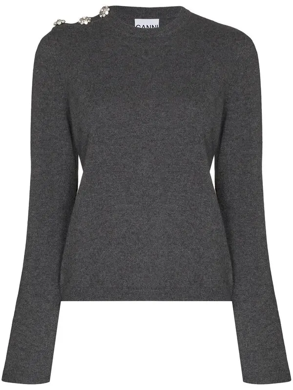 GANNI Crystal Button Long Sleeve Jumper