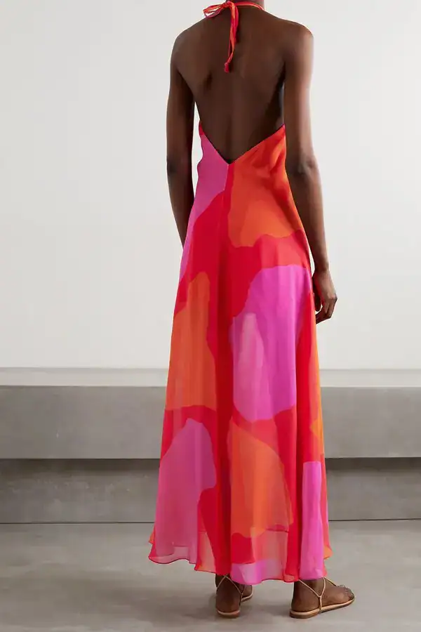 Vix Paula Hermanny Printed Crepe De Chine Halterneck Maxi Dress In Red -  30% Off | Editorialist