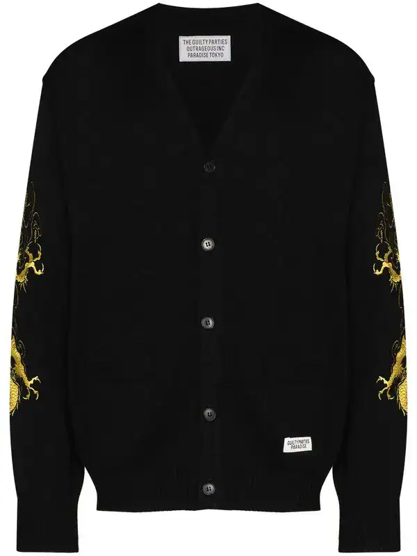 Wacko Maria X Tim Lehi Embroidered Dragon Cardigan - Black