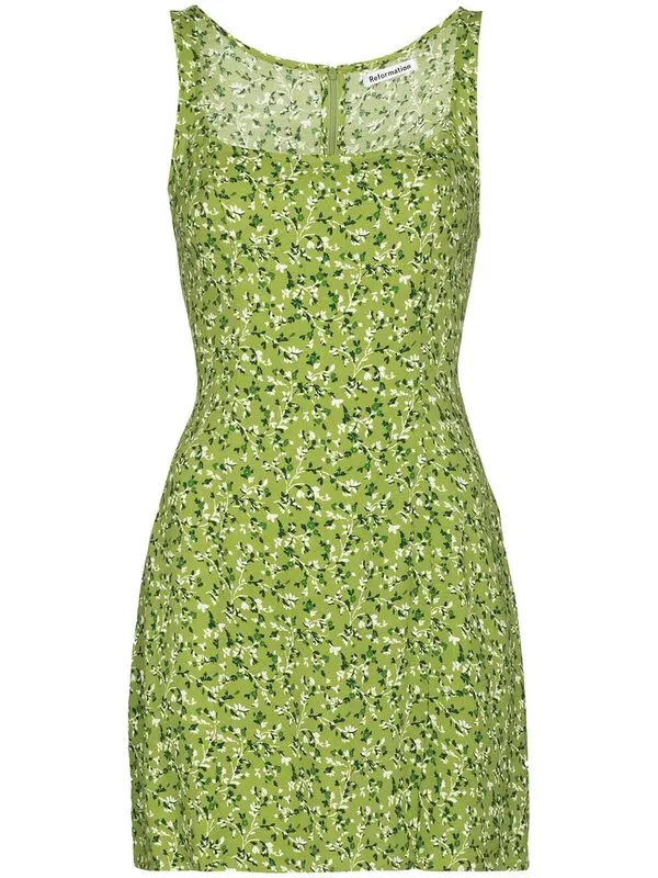 Reformation Noha Floral-Print Minidress In Green - 50% Off | Editorialist