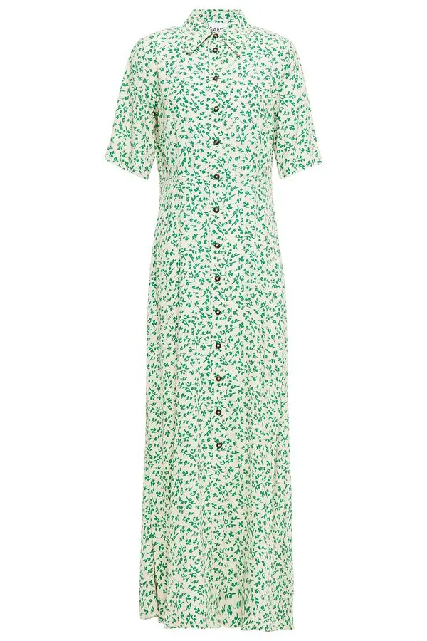 ganni printed crepe maxi dress Ganni Printed Crepe Maxi Shirt Dress In Cream - 55% Off
