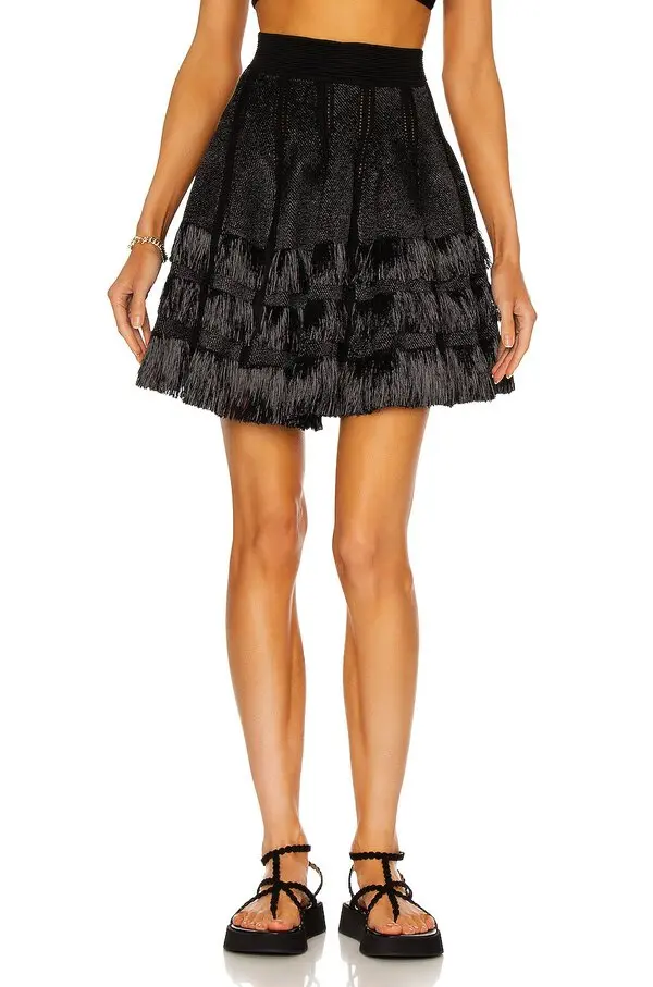 Alaïa Courte Raphia Franges Skirt - Noir