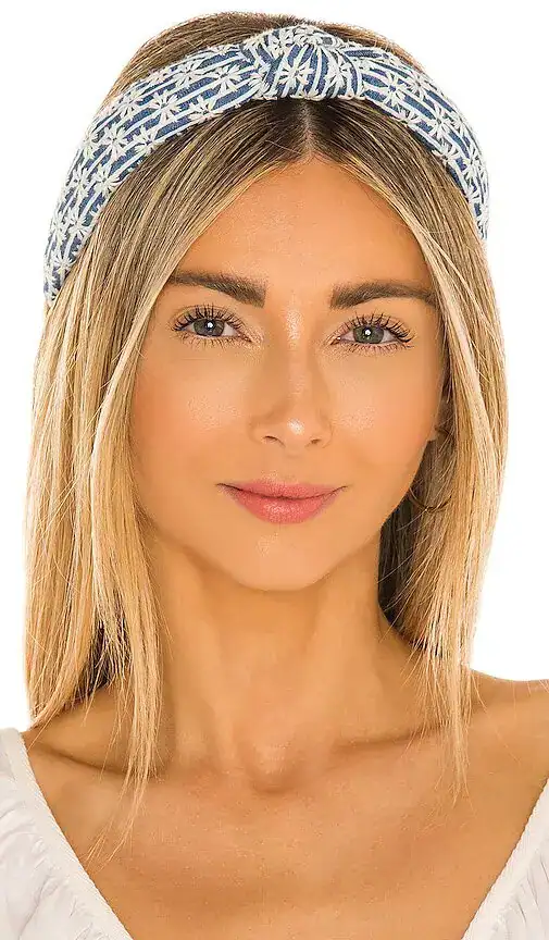 Lele Sadoughi Striped Daisy Slim Knotted Headband In Blue In  display picture 1