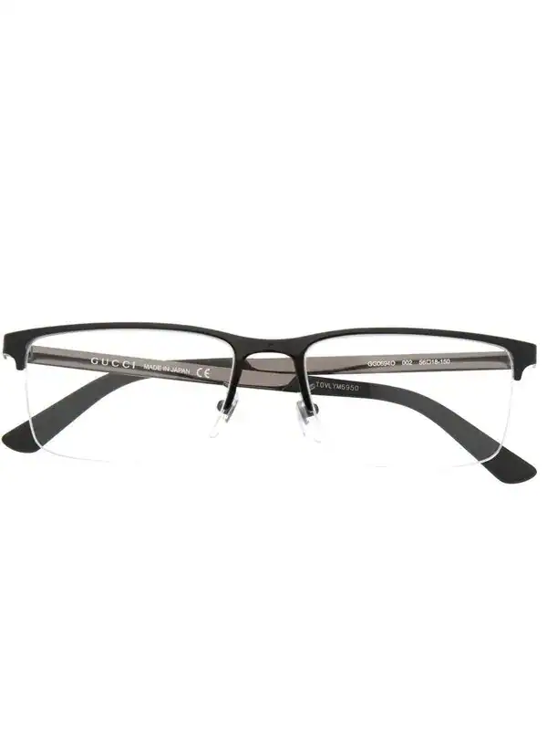 Gucci Half-Rim Rectangular-Frame Glasses - Black | Editorialist