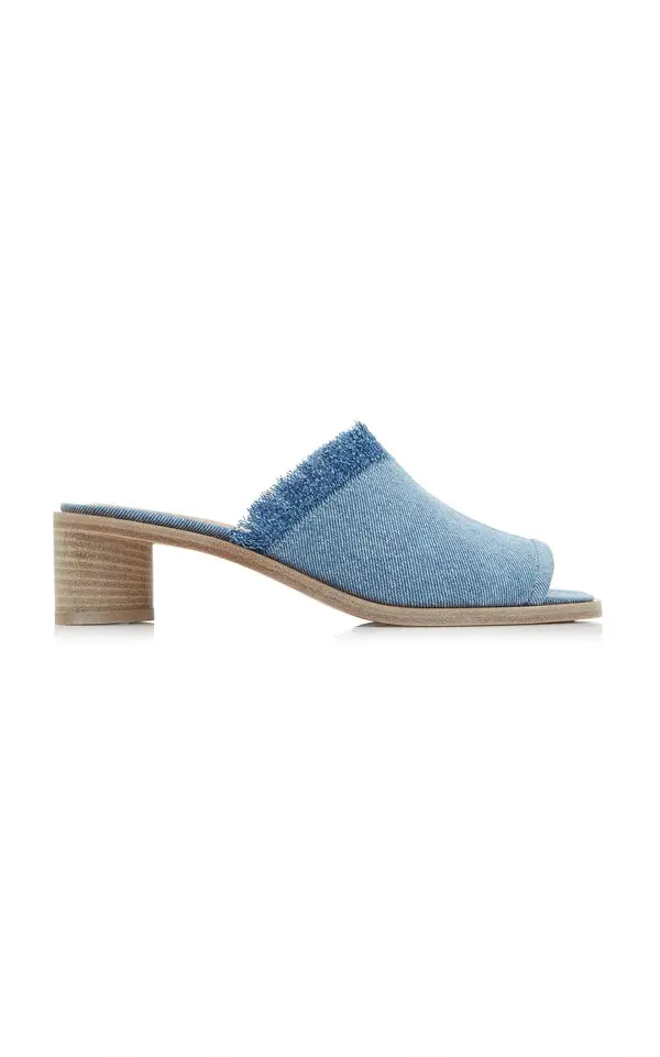 Acne Studios Berti Fringed Denim Mules In Blue - 65% Off  display picture 1