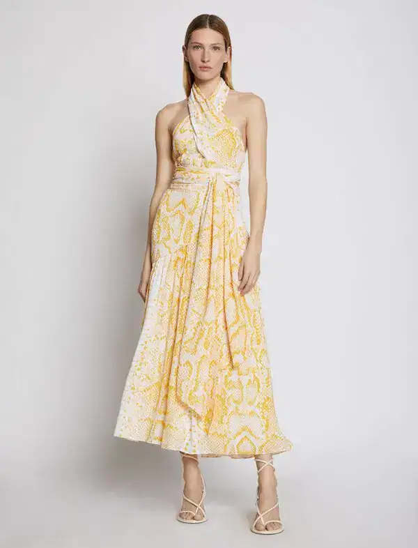 Proenza Schouler Snakeprint Crepe Cross Front Dress 2 In Yellowmulti/White  - 75% Off | Editorialist
