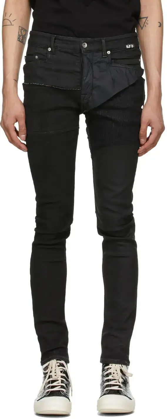 Rick Owens Black Denim & Satin New Tyrone Cut Jeans In 101 Black 