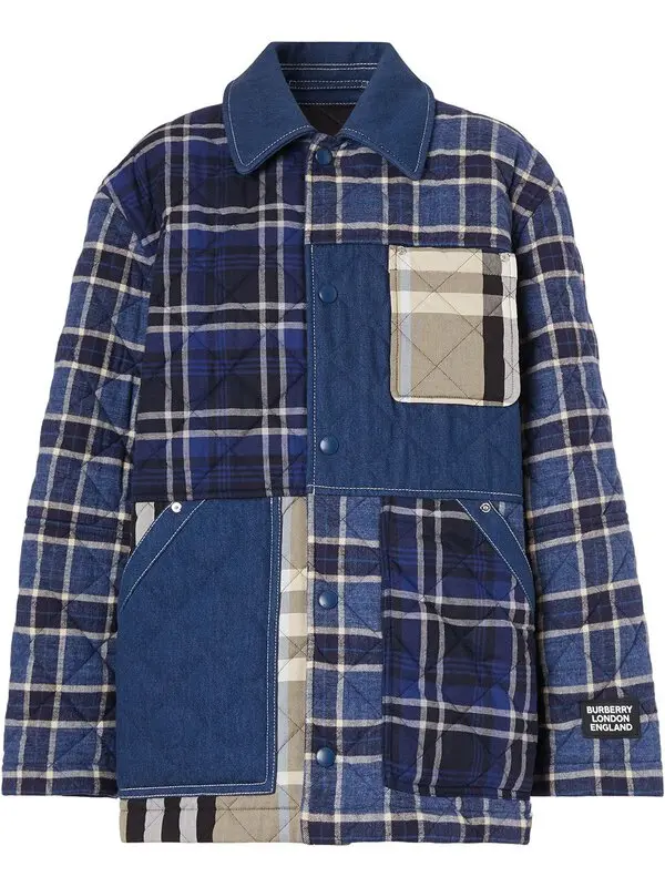 Burberry Patchwork Check Shirt Jacket Blue Editorialist