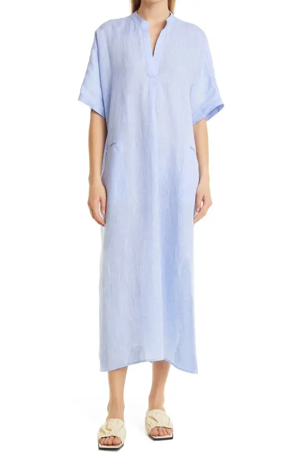 Rachel Comey Culver Linen Short Sleeve Shift Dress - Blue | Editorialist