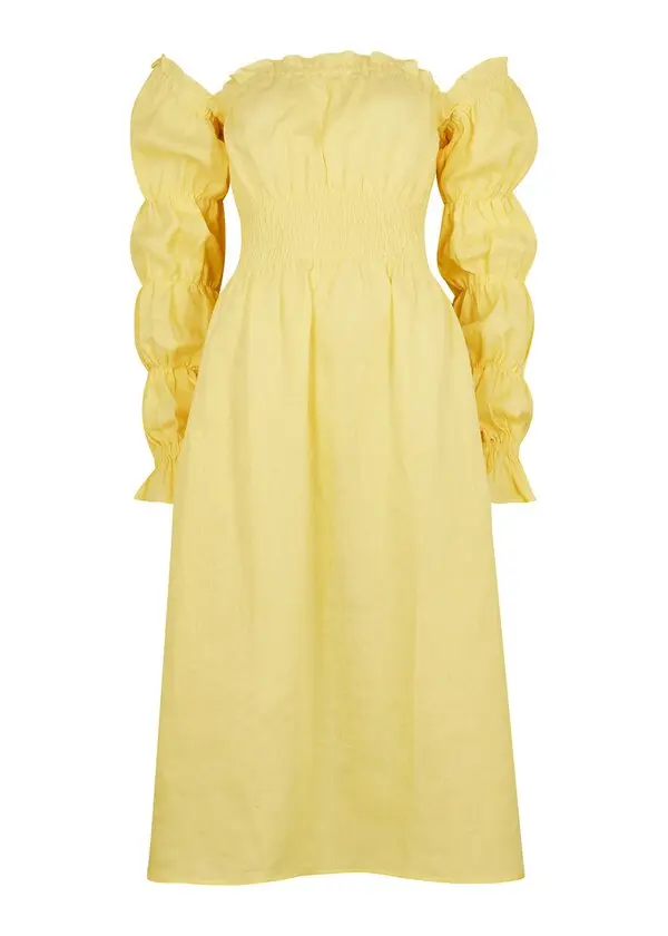 sleeper michelin linen dress Sleeper Michelin Linen Midi Dress - Yellow