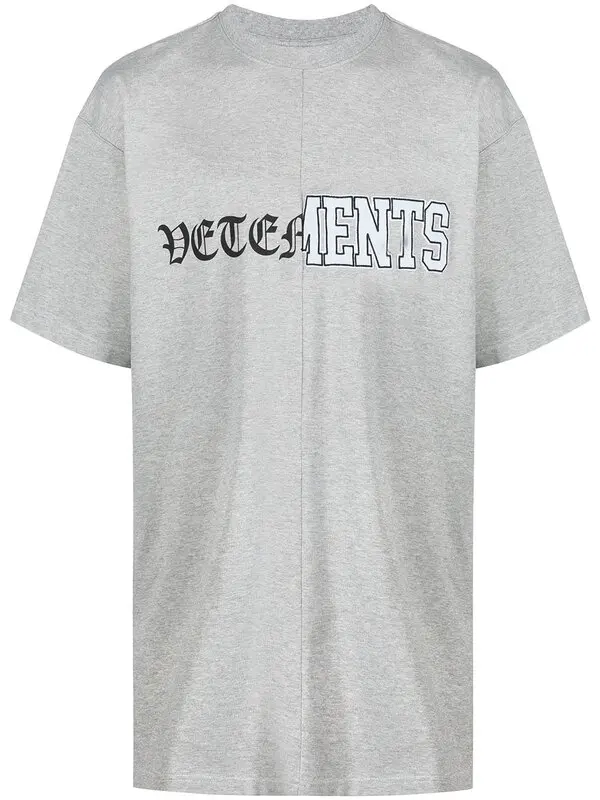 Vetements Vertical Cut-Up Logo-Print T-Shirt In Grey - 60% Off