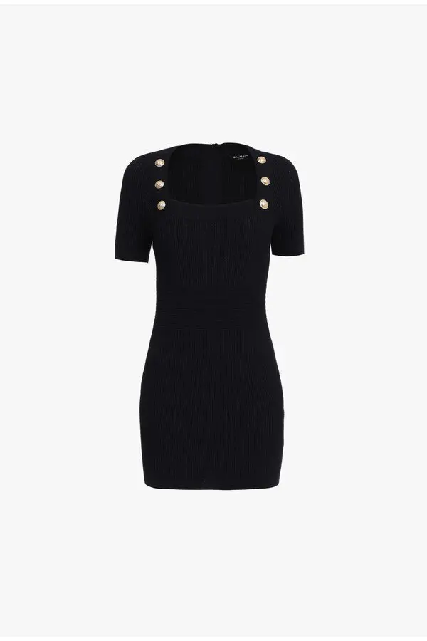 Balmain Short Knit Dress With Gold-Tone Buttons - Black | Editorialist