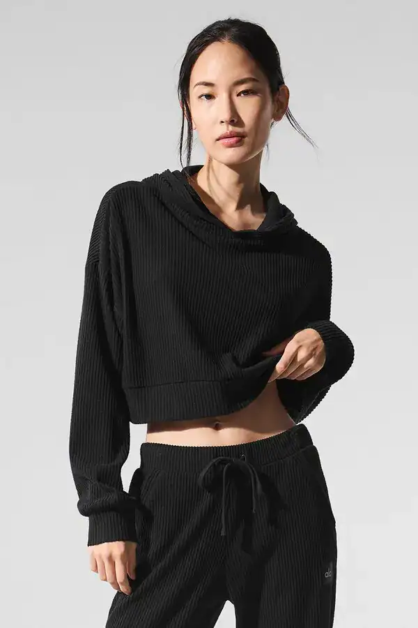 Alo Yoga Shrug It Off Crop Fleece Hoodie - Black | Editorialist