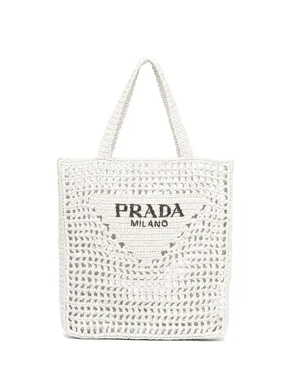 Prada Logo-print Raffia Tote Bag - White