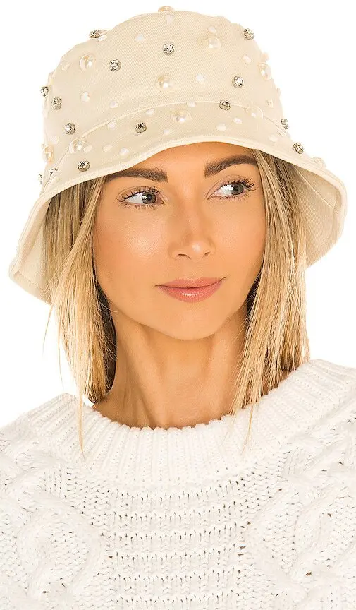 Lele Sadoughi Jeweled Bucket Hat In Cream - Ivory | Editorialist display picture 2