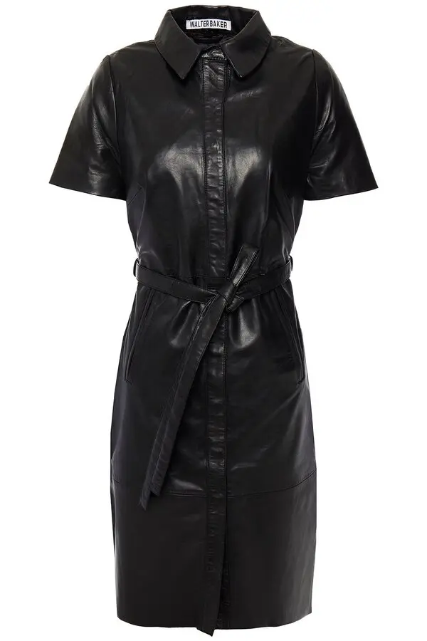 Walter Baker Chloe Belted Leather Mini Shirt Dress Size In Black - 55% Off  | Editorialist