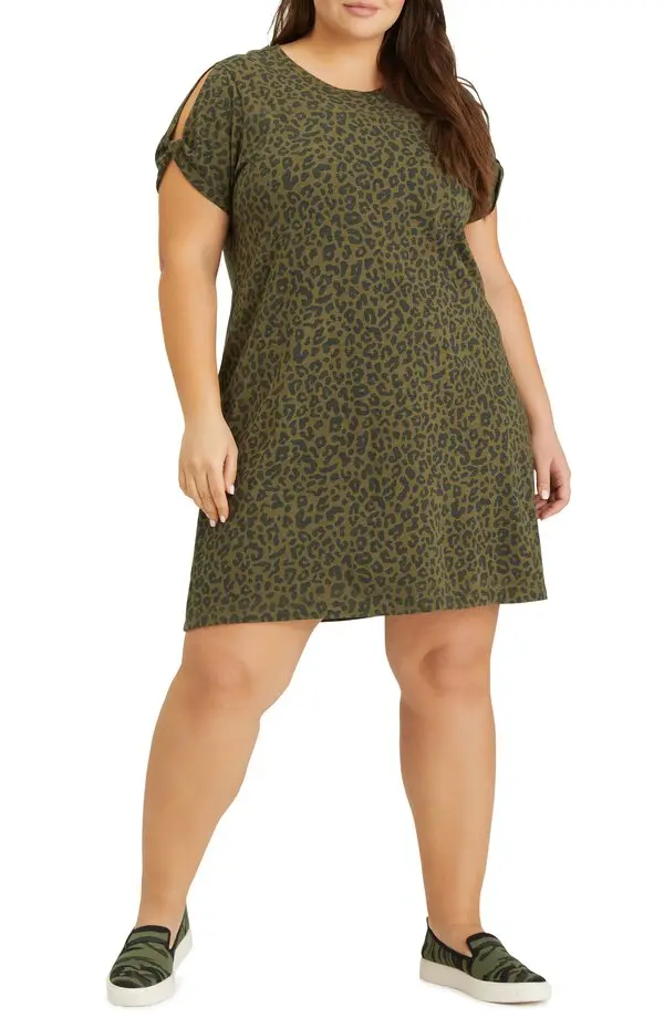 Sanctuary So Twisted Cotton Blend A-Line T-Shirt Dress Camo Leo