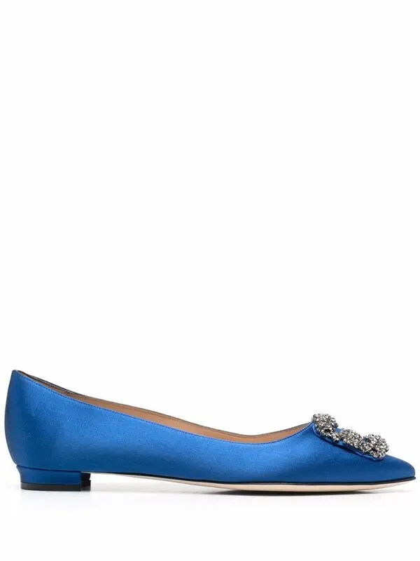 Manolo Blahnik Hangisi Buckle-detail Ballerina Shoes - Blue