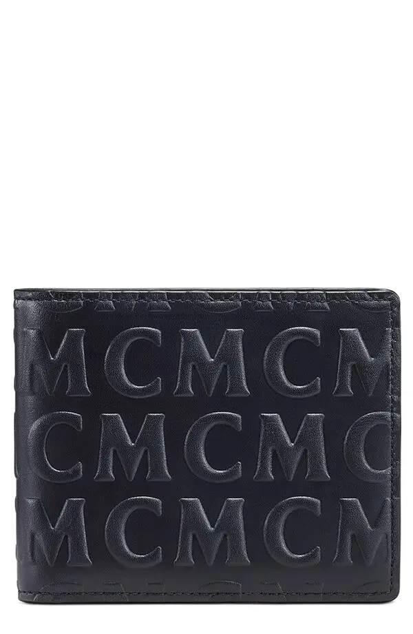 Mcm Monogram Leather Bifold Wallet - Black | Editorialist