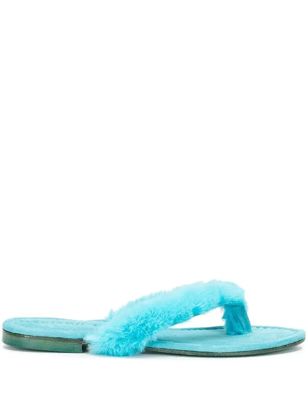 MADISON.MAISON Artificial Fur Thong Sandal - Blue