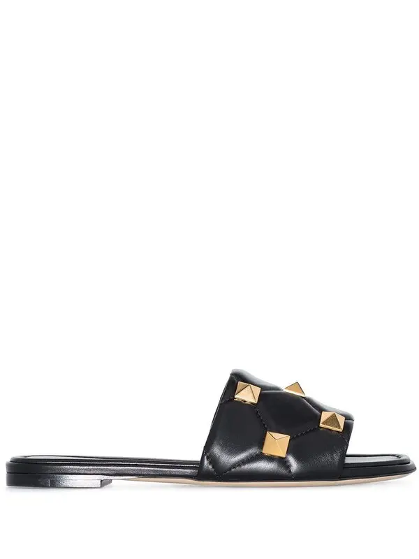 Valentino Garavani Roman Stud Quilted Sandals - Black