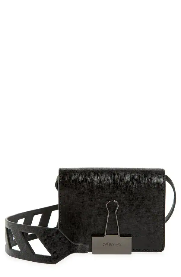 Off-White Binder Clip Saffiano Leather Card Holder On A Strap - Black |  Editorialist