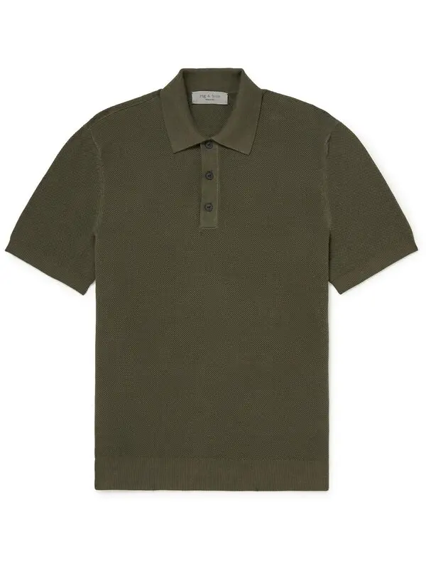 Rag Bone Cotton And Hemp-Blend Piqué Polo Shirt L Green