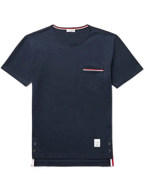 Thom Browne Slim-fit Grosgrain-trimmed Cotton-jersey T-shirt - Blue