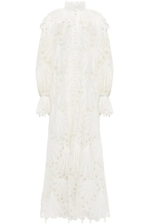 Zimmermann Glassy Bubble Ruffled Broderie Anglaise Linen Maxi