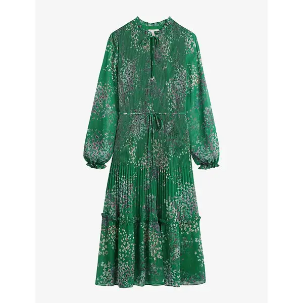 Ted Baker London Rosiiie Serendipity-Print Pleated Long Sleeve Midi Dress  In Mid-Green - 39% Off | Editorialist