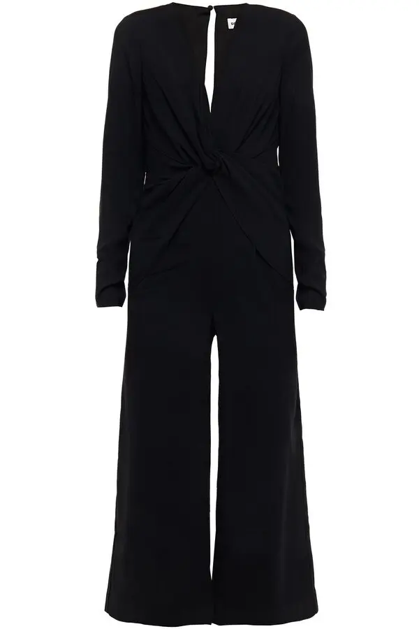 Self-Portrait Cropped Cutout Crepe Jumpsuit In Black 85% Off
